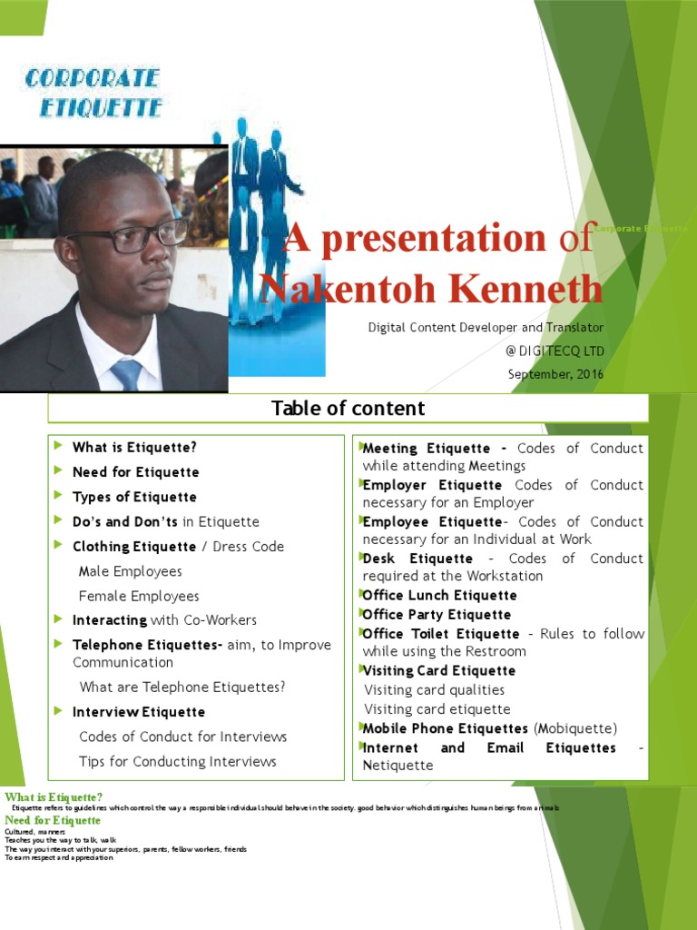 Presentation - Corporate Etiquette NKT | PDF | Etiquette | Employment