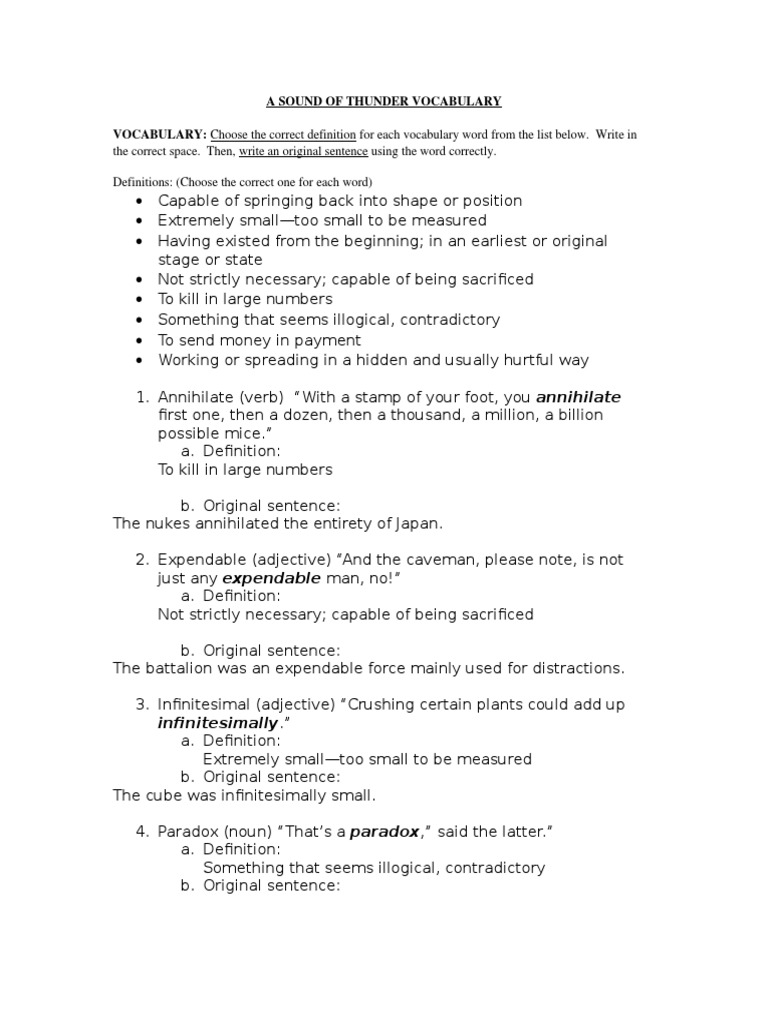 A Sound of Thunder Vocabulary | PDF