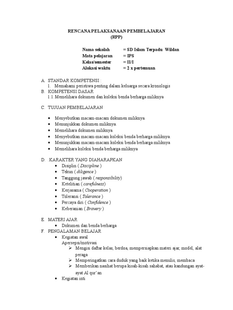 RPP IPS SD Kelas 2 | PDF
