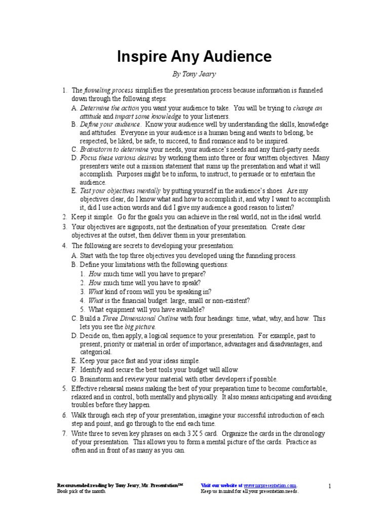Inspire Any Audience Book Recap | PDF | Body Language | Mind