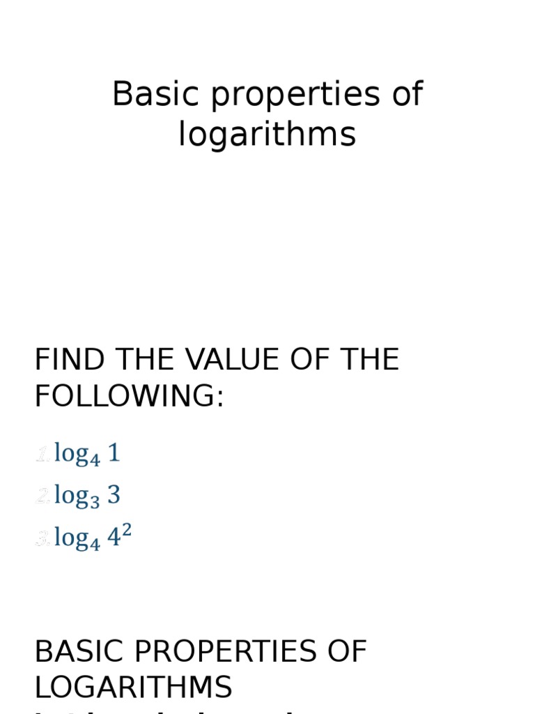 Basic Properties of Logarithms | PDF