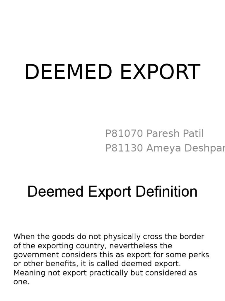 Deemed Export | PDF | Exports | Customs