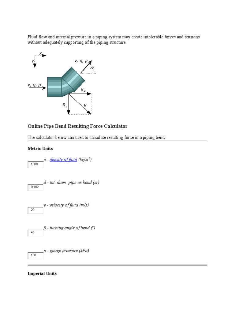 Pipe Bend Force Calculation Guide | PDF | Fluid Dynamics | Pressure