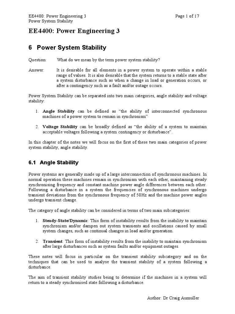 Angle Stability in Power Systems | PDF | Power (Physics) | Rotation ...