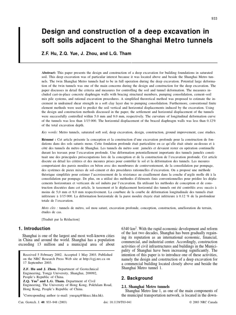 Design and Construction of A Deep Excavation in Soft Soils Adjacent To ...