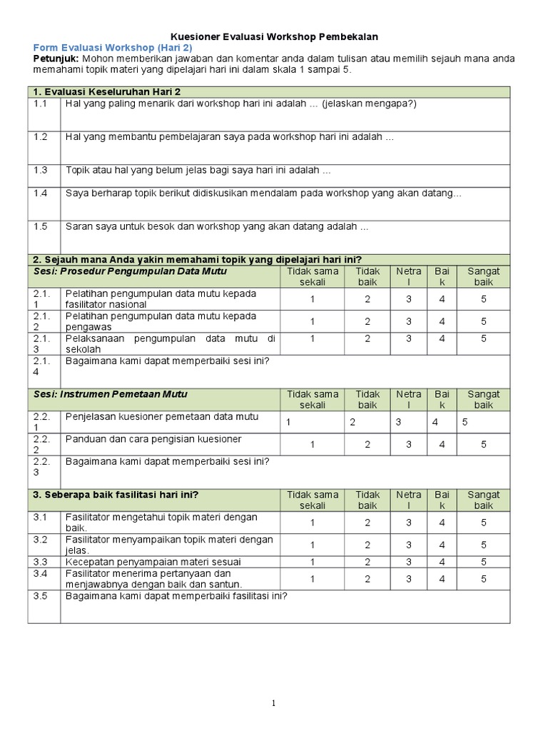 Kuesioner Evaluasi Pelatihan | PDF