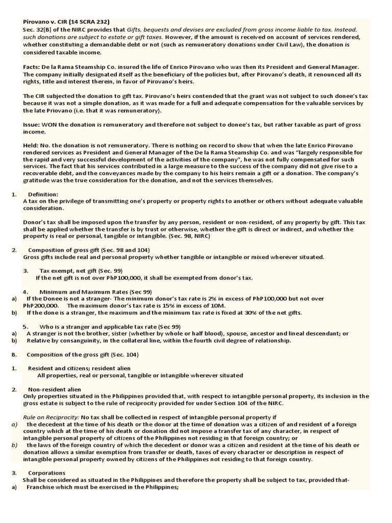 24 Pirovano v. CIR (14 SCRA 232) | PDF | Consideration | Taxes