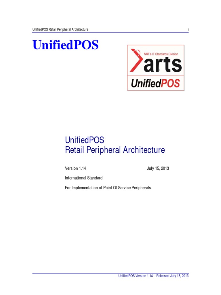 UnifiedPOS Version 1 14 Released 07-15-2013 | PDF