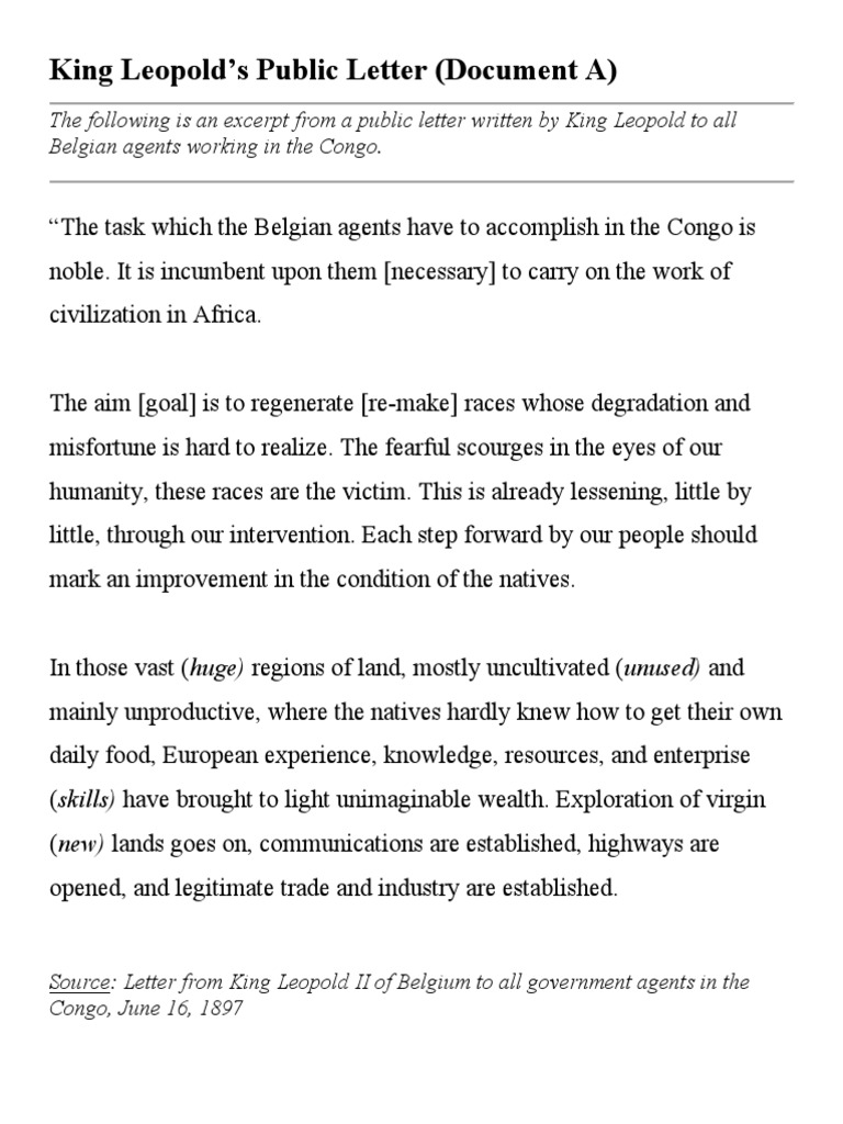 Congo Primary Sources - King Leopold | PDF | Religion And Belief
