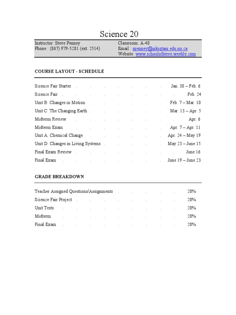 00 - Science 20 - Outline 2016-2017 | PDF