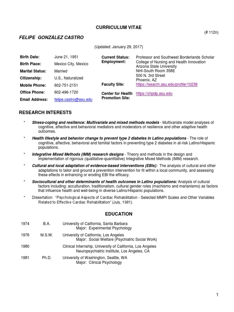 Castro CV Jan 2017 | PDF | Substance Abuse | Psychology