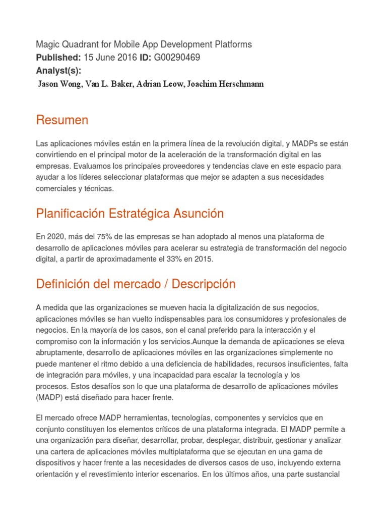 Magic Quadrant For Mobile App Development Platforms | PDF | Plataforma ...