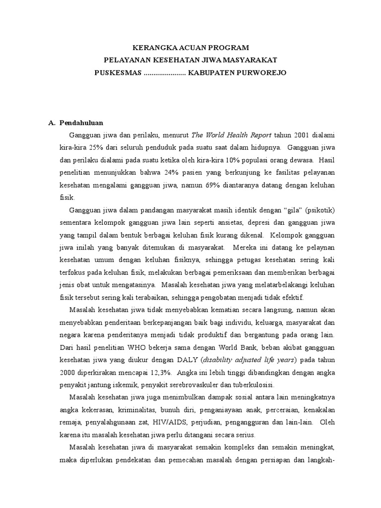 Contoh Kap Program Pelayanan Kesehatan Jiwa Masy | PDF