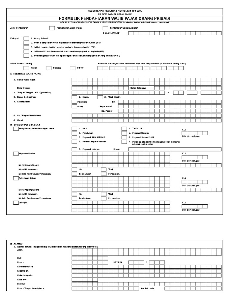 Formulir Pendaftaran NPWP Pribadi Excel | PDF