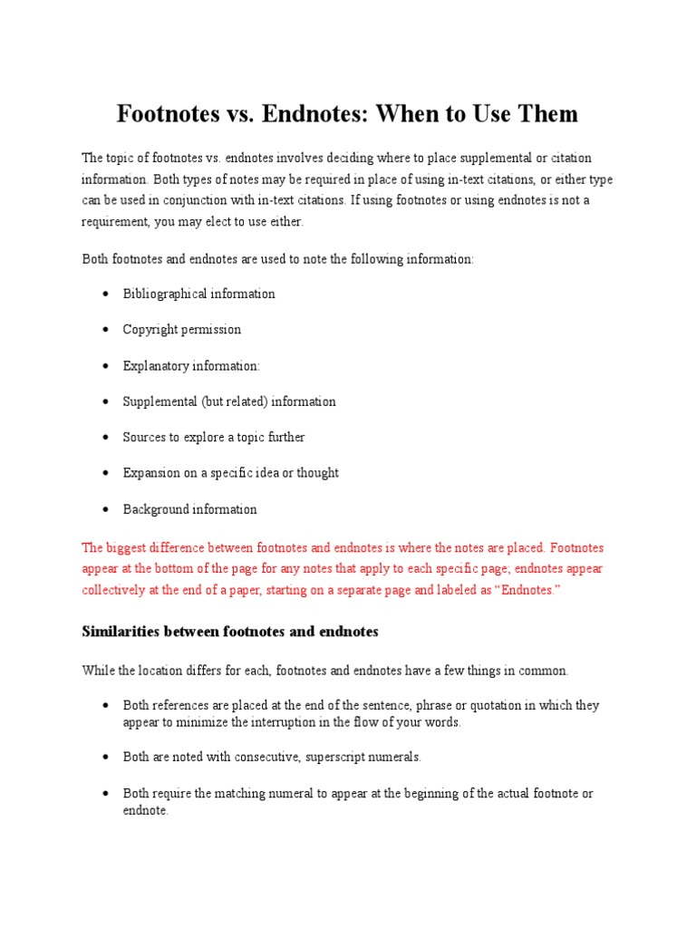 Footnotes vs. Endnotes: When To Use Them | PDF | Note (Typography ...