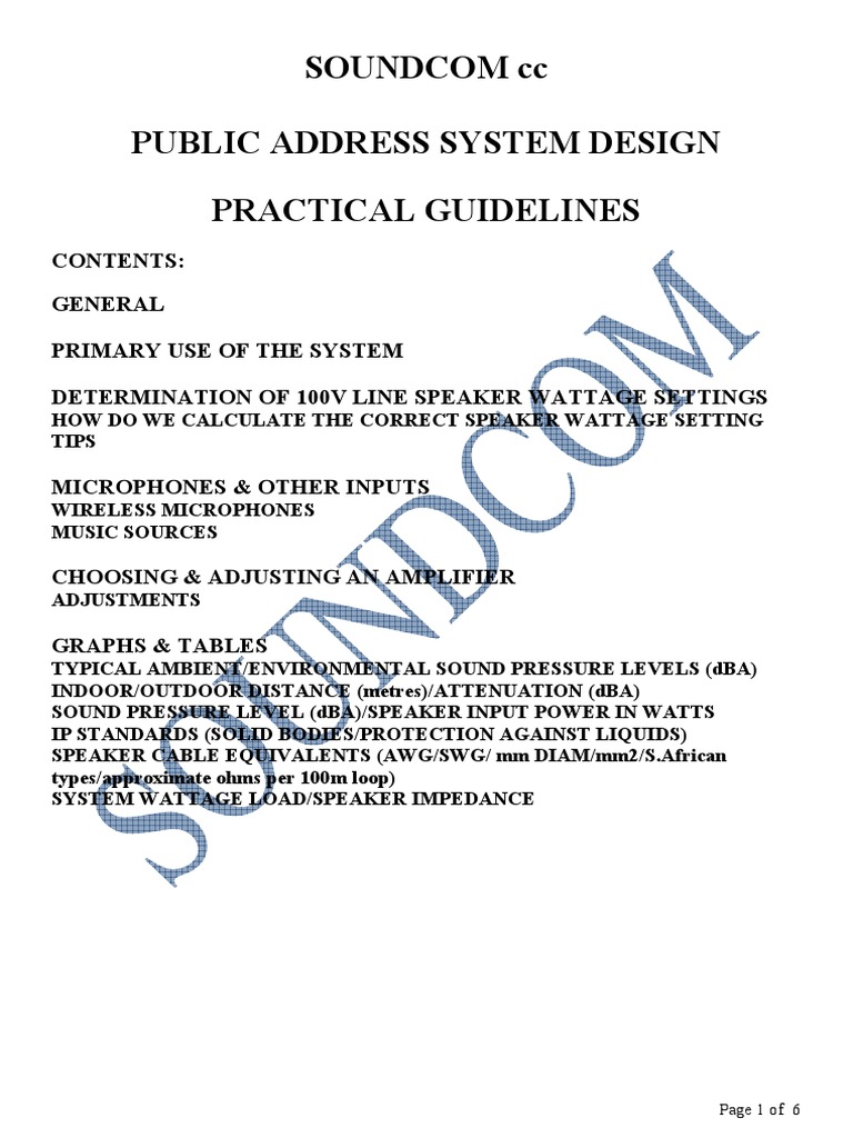 PA System Design Guidelines PDF | PDF | Microphone | Loudspeaker