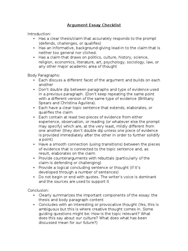 Argumentative Essay Checklist | PDF | Essays | Argument