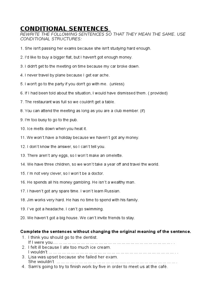 Conditional Sentences: Rewrite The Following Sentences So That They ...