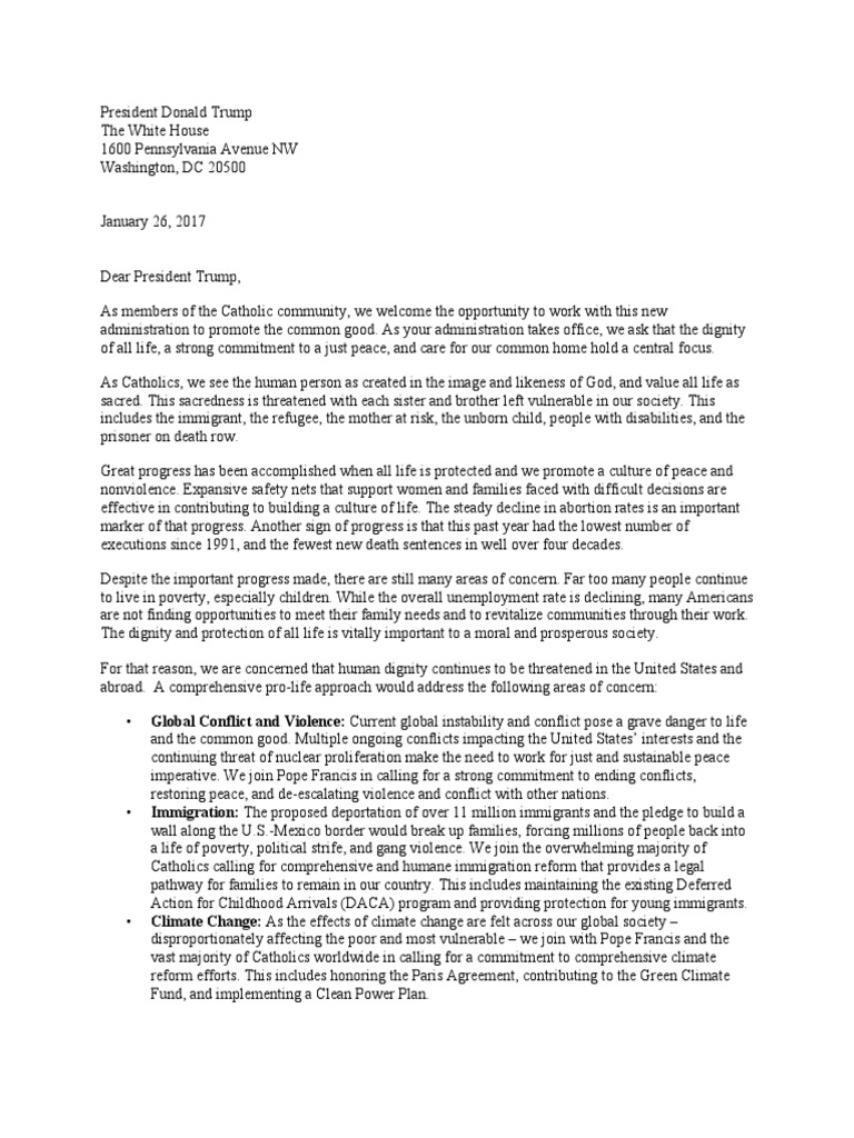 Jan. 27 Joint Letter To President Donald Trump | PDF | Pope Francis ...