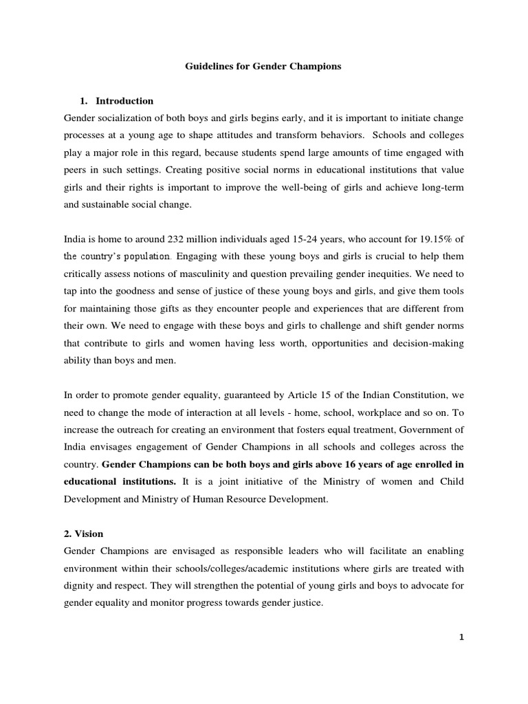 Gender Champions Guidelines | PDF | Gender Role | Gender Equality