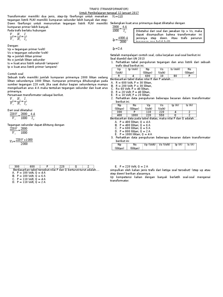 Transformator | PDF | Metode & Bahan Ajar | Sains & Matematika