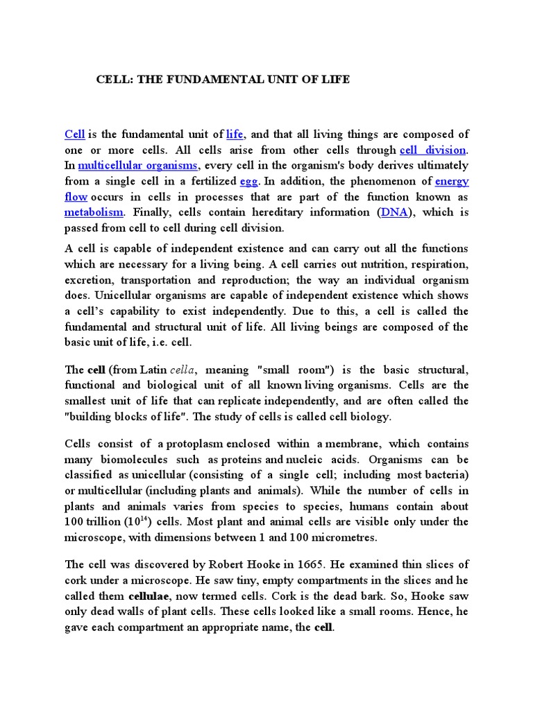 Cell: The Fundamental Unit of Life: Cell Life Cell Division ...