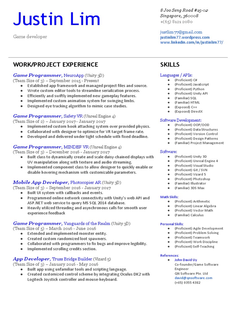 Game Developer Justin Lim's Portfolio | PDF | Web Application | Unity ...