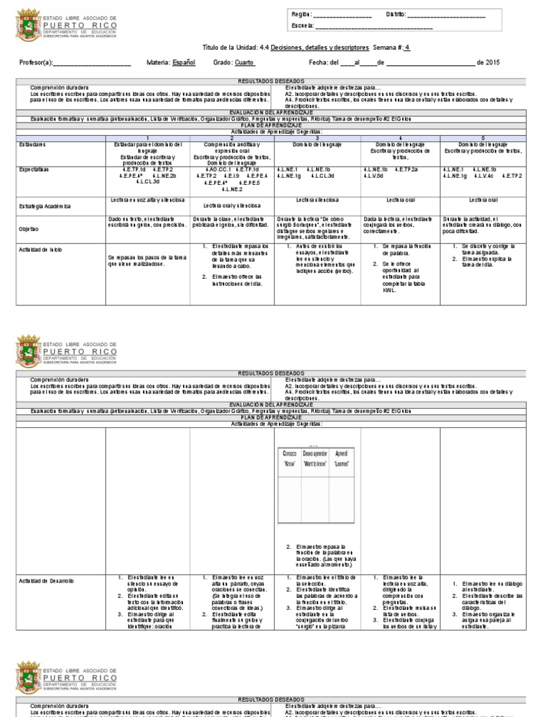 Español-Unidad 4.1, Sem 4, Editado | PDF | Lectura (proceso) | Guión