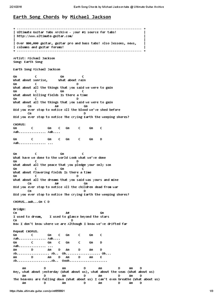 Earth Song Chords and Lyrics | PDF