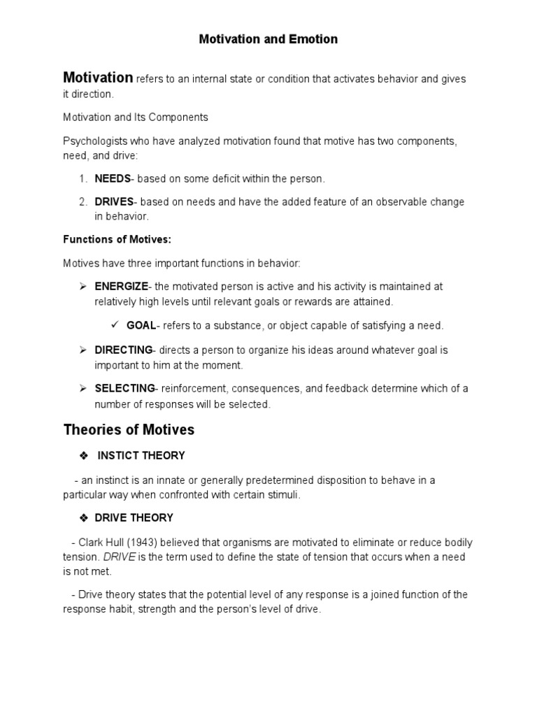 Motivation and Emotion Handouts | Download Free PDF | Emotions | Motivation