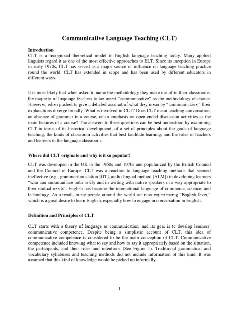 Communicative Language Teaching (CLT) | PDF | Language Education | Second Language Acquisition