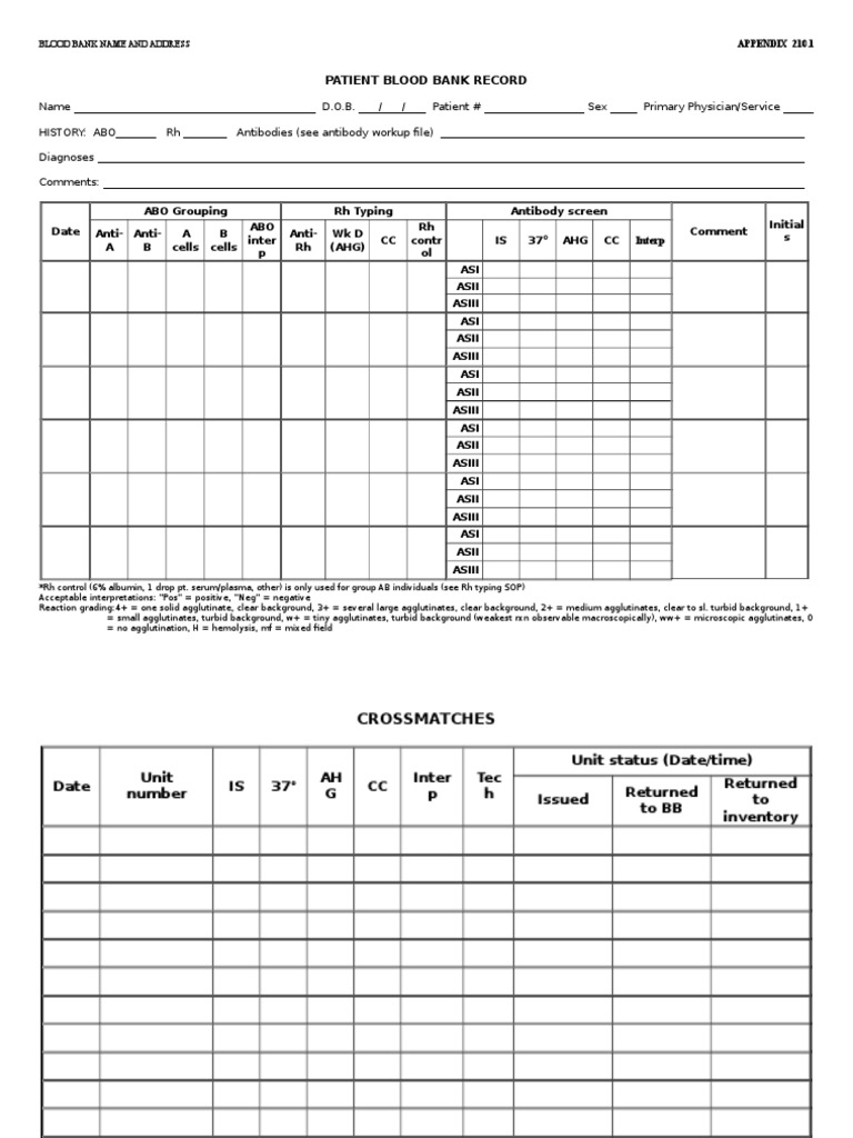 210.1 Patient Blood Bank Record | PDF