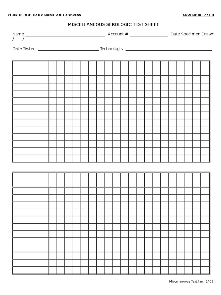 Blood Bank Serologic Test Sheet | PDF