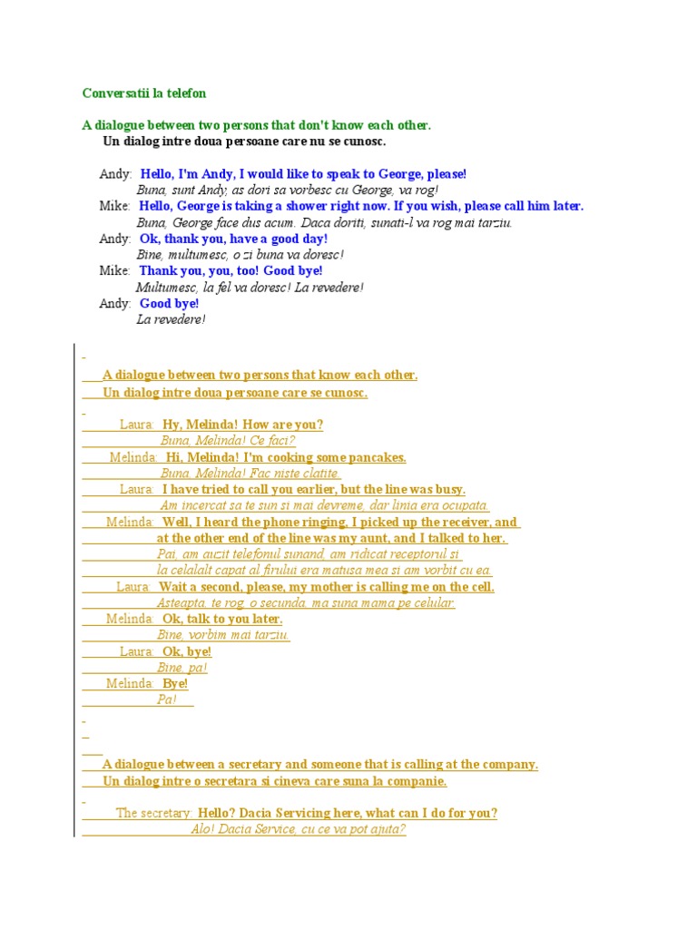 Un Dialog Intre Doua Persoane Care Nu Se Cunosc | Download Free PDF ...