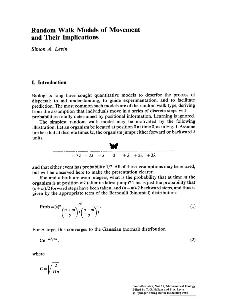 1986 - Random Walk Models of Movement | PDF | Diffusion | Derivative