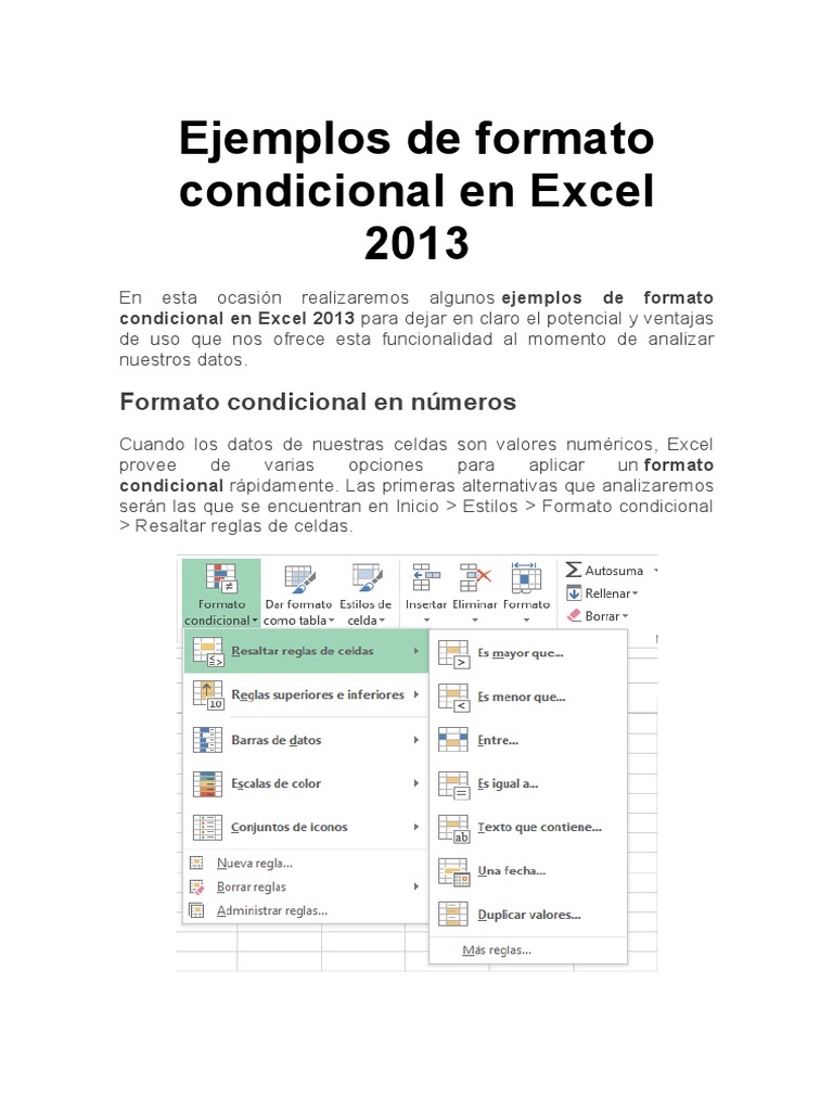 Ejemplos de Formato Condicional en Excel 2013 | PDF | Informática