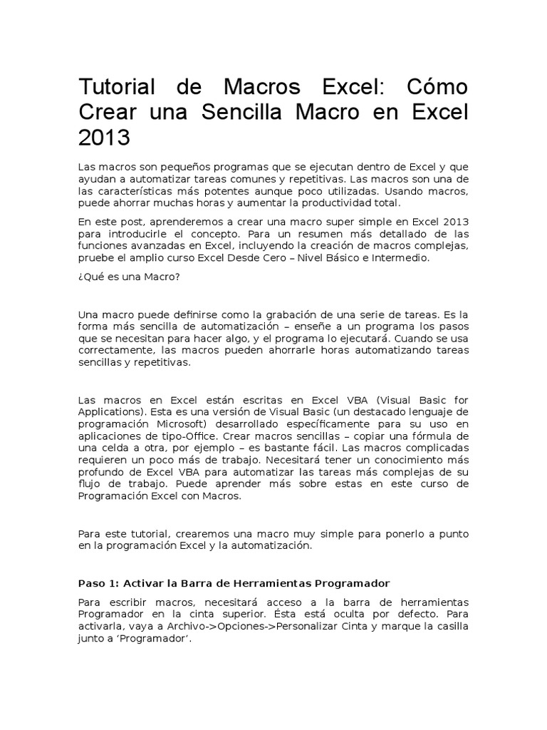 Tutorial de Macros Excel | PDF | Macro (informática) | Microsoft Excel
