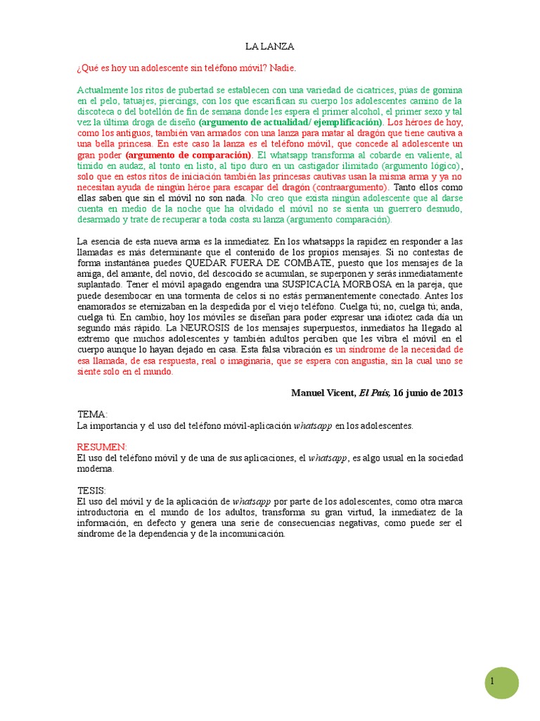 La Lanza - Manuel Vincent | PDF | Cuál es la aplicación | Adolescencia