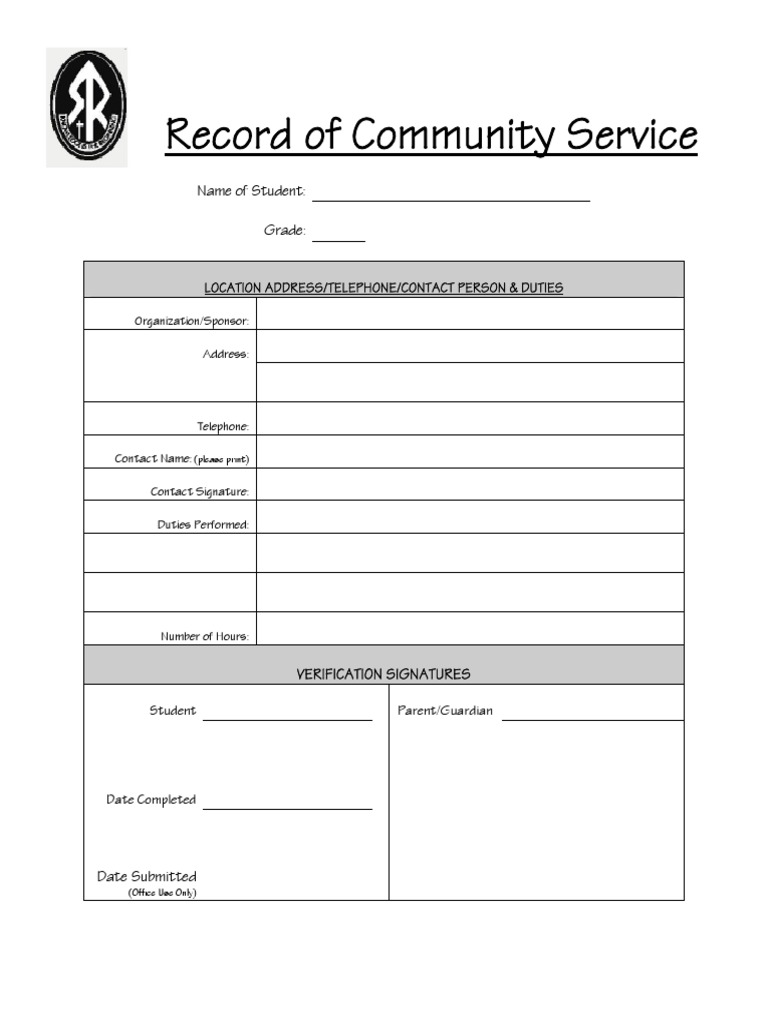 Community Service Record Template | PDF