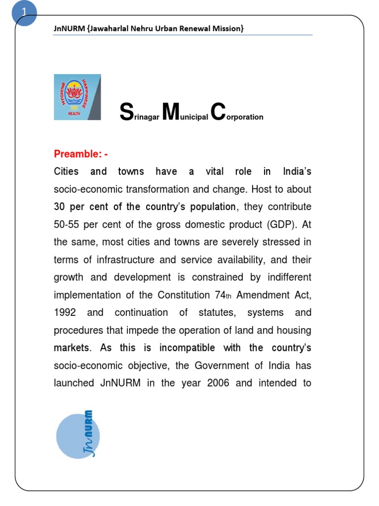 JnNURM (Jawaharlal Nehru Urban Renewal Missional | PDF | Government ...