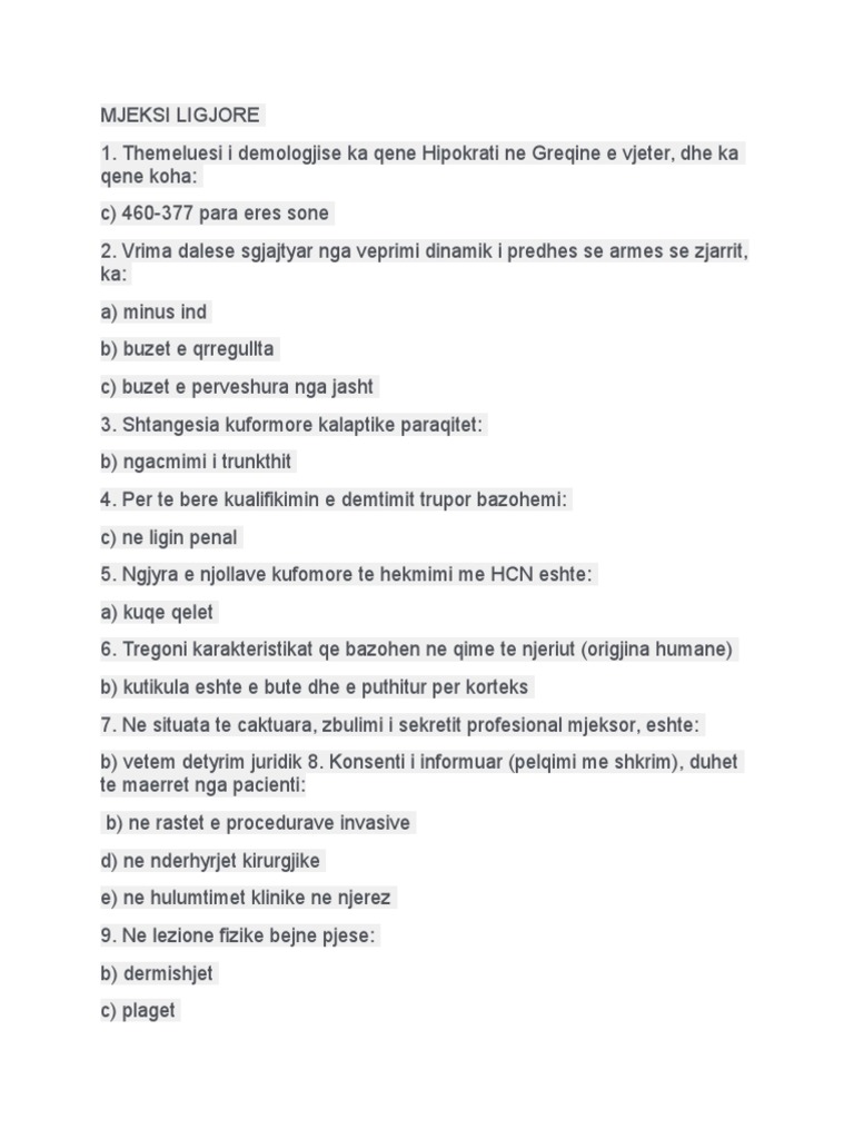 Mjeksi Ligjore - Teste | PDF