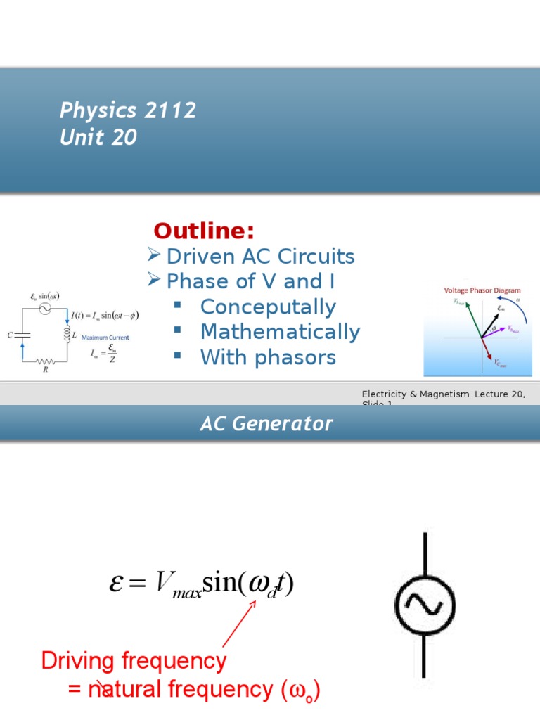 Lect20 Phasors Handout | PDF | Electrical Impedance | Inductor