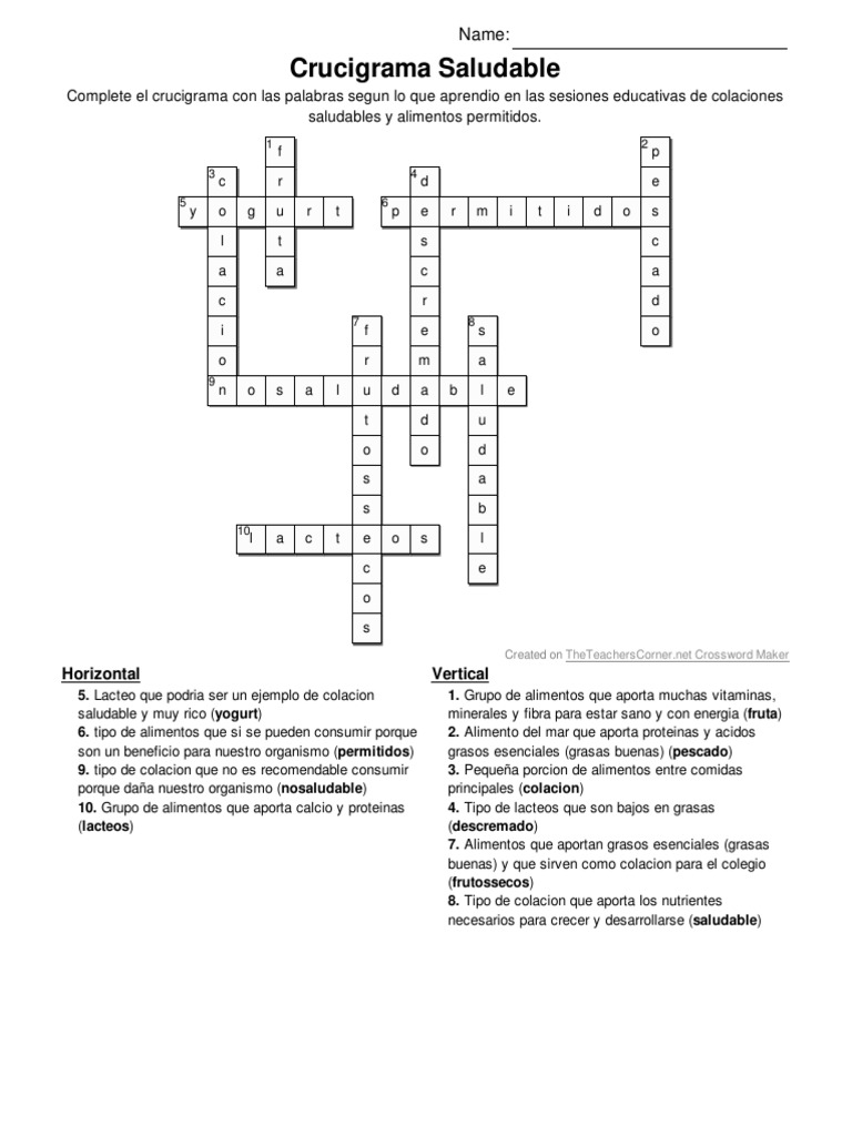 Crucigrama Saludable