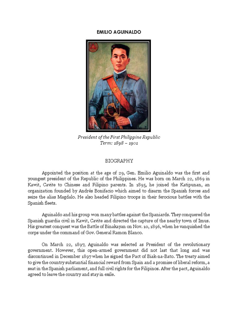 Emilio Aguinaldo: First Philippine President | PDF | President Of The ...