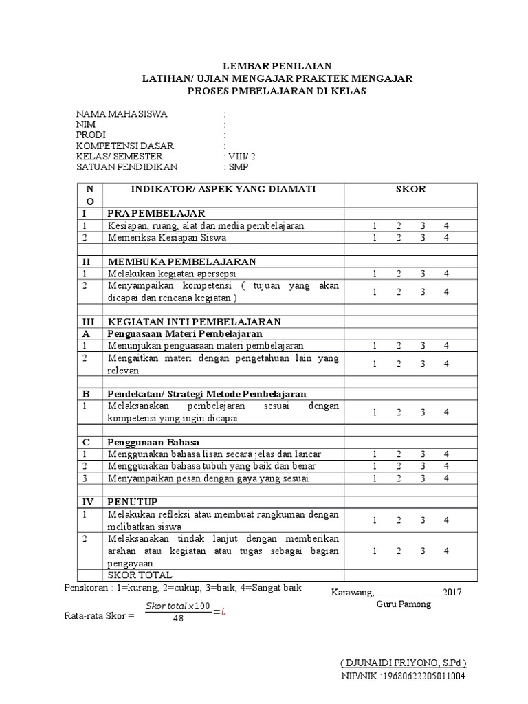Lembar Penilaian KBM | PDF