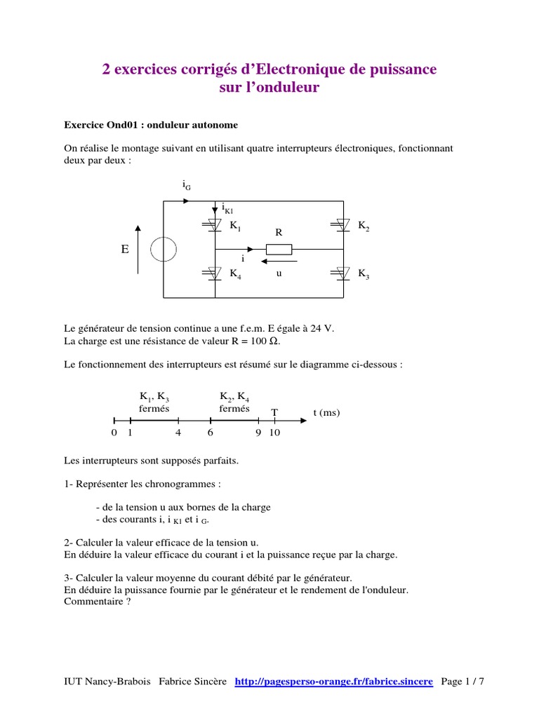 2 Exercices Corriges Sur L Onduleur Autonome PDF | PDF