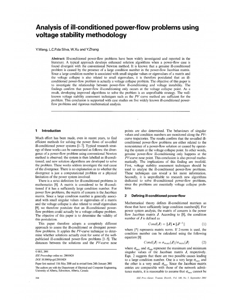 Analysis of Ill-Conditioned Power Flow Problems Using Voltage Stability ...