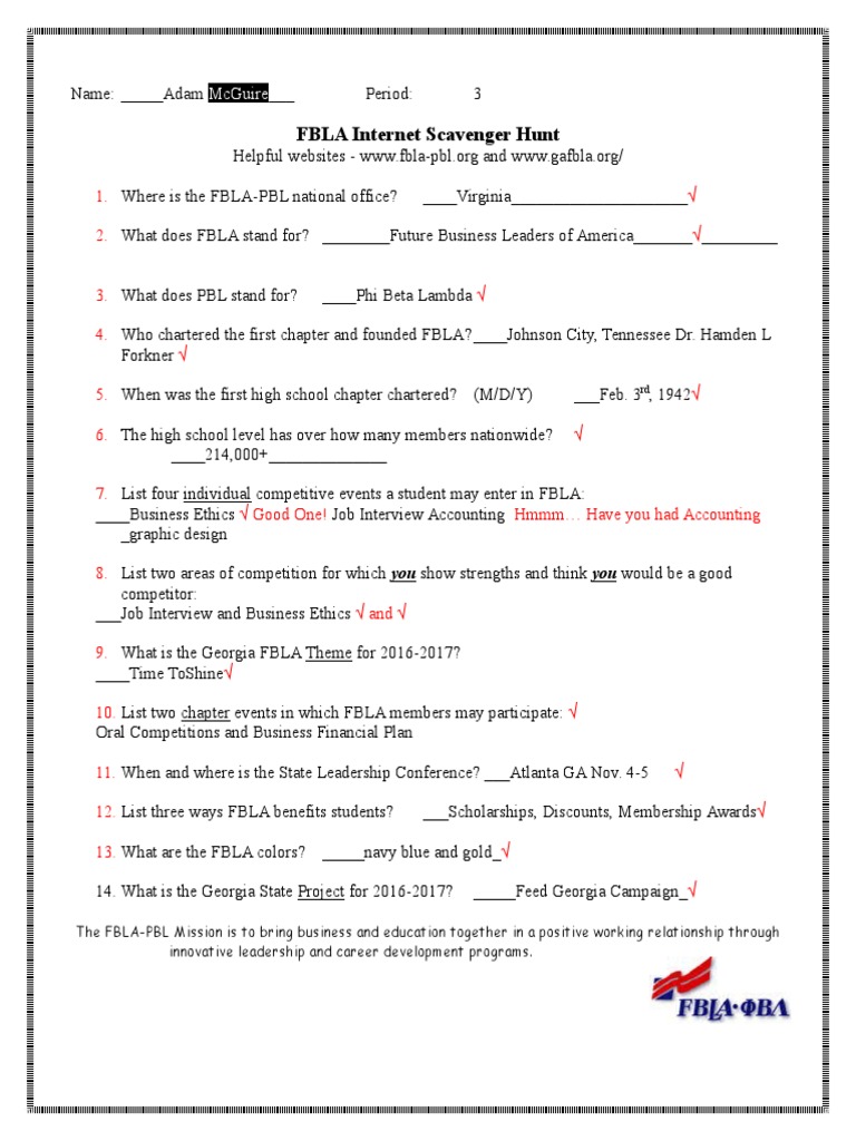 Fbla-Scavenger-Hunt - Adam | PDF