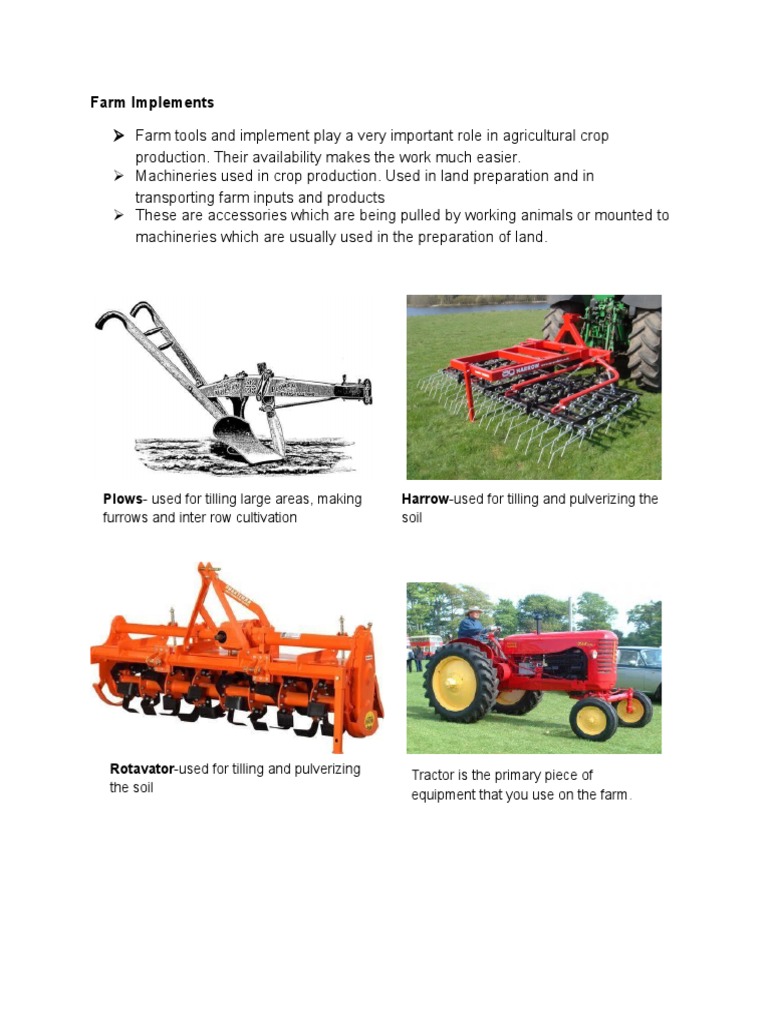 Farm Implements: Harrow-Used For Tilling and Pulverizing The Plows-Used ...