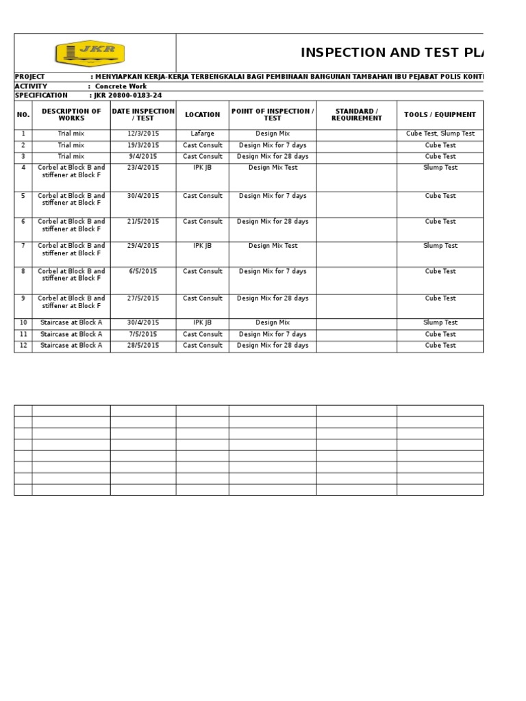 Inspection n Test Plan | Engineering | Materials